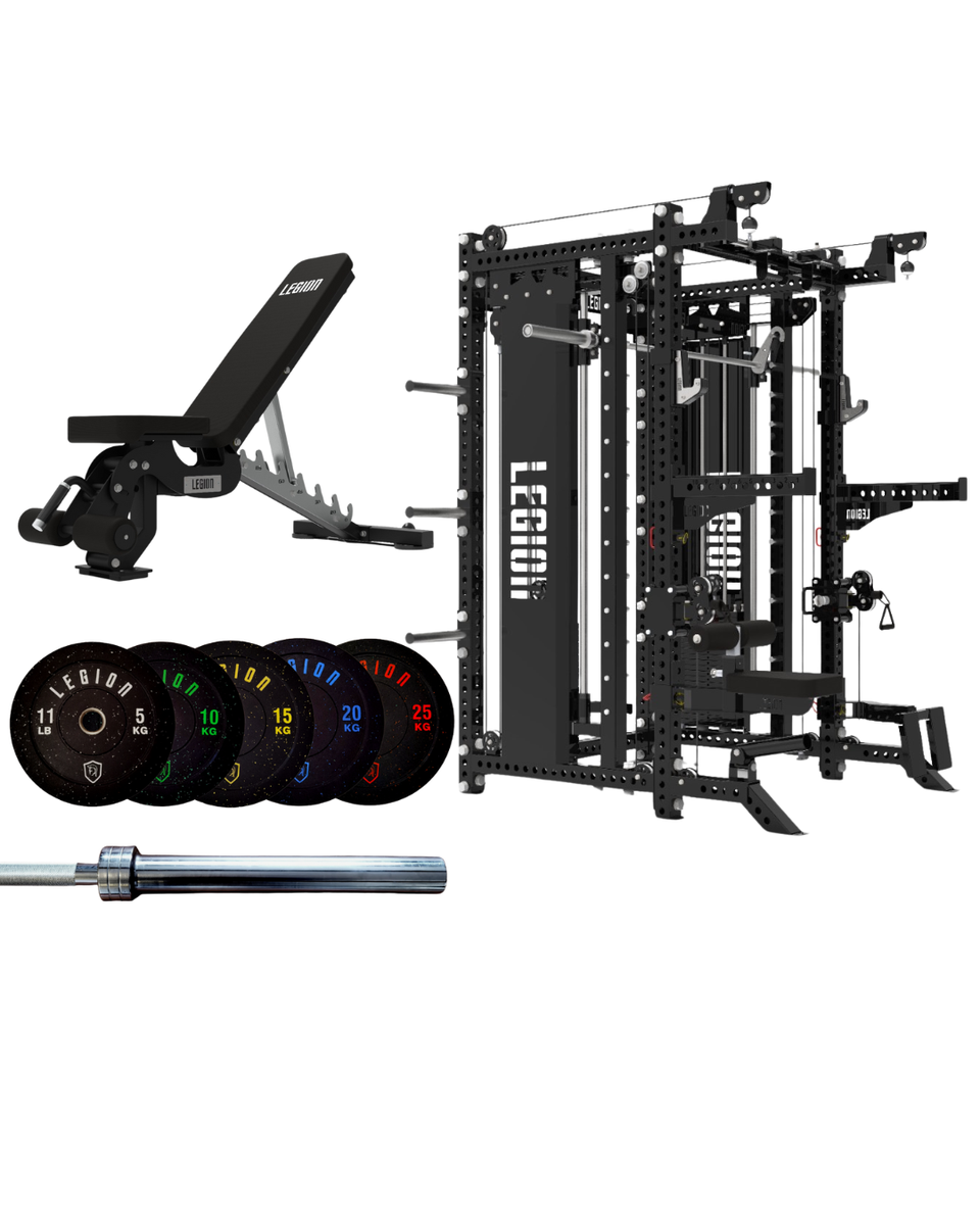 Legion V3 Essentials Gym Bundle - V3 Multi Gym Rack, 150kg Bumper Plat ...